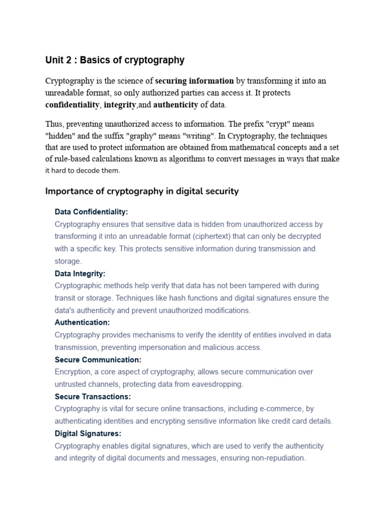 Unit 2 Cryptography Basics | PDF | Encryption | Key (Cryptography)