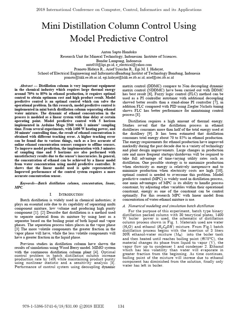 Mini Distillation Column Control Using Model Predictive Control | PDF | Distillation | Control ...