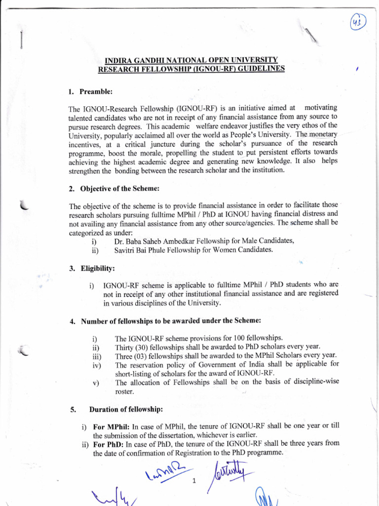 IGNOU-RF Guidelines With Signed | PDF | Doctor Of Philosophy