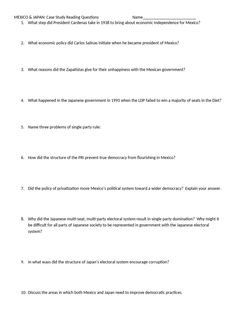 Mexico and Japan: Democracy Case Study Questions | PDF