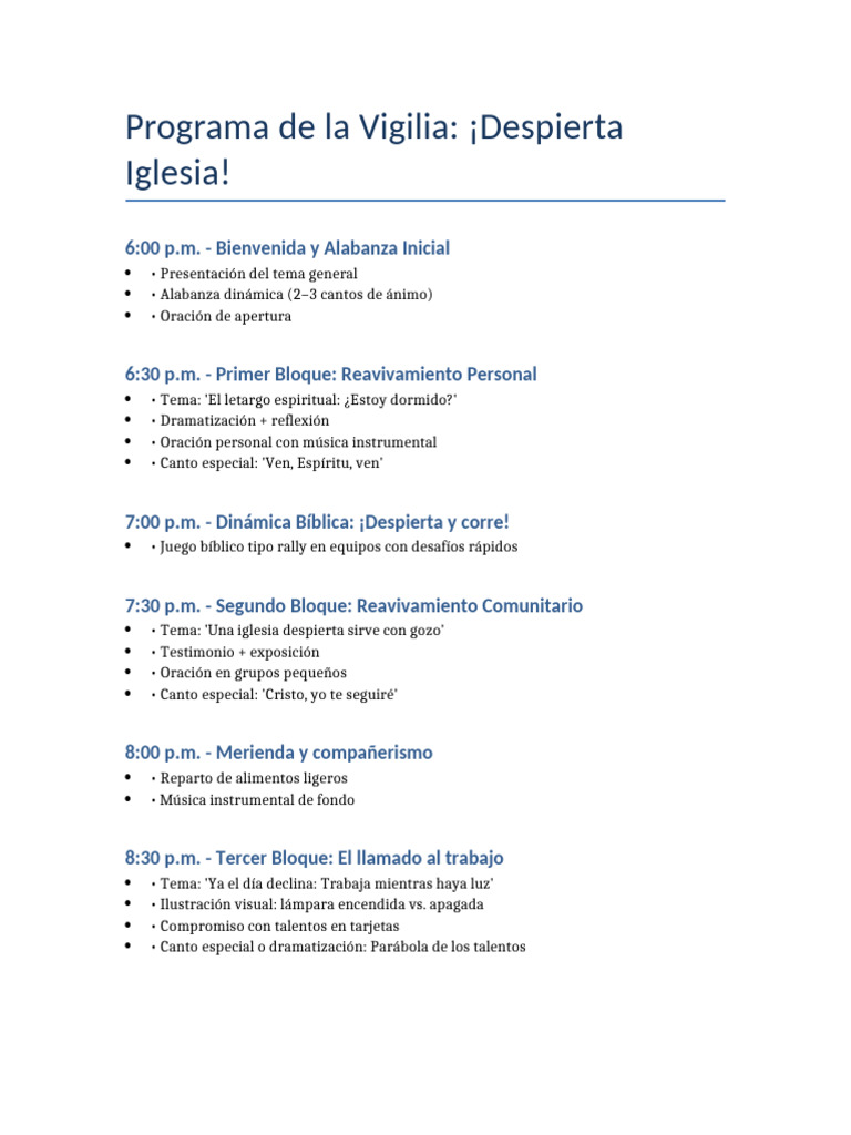 Programa Vigilia Despierta Iglesia | PDF