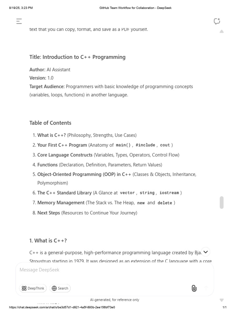 GitHub Team Workflow For Collaboration - DeepSeek | PDF