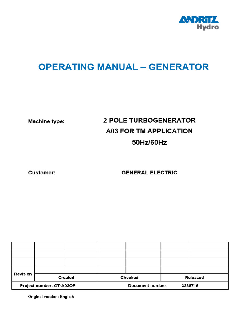 Andritz Generator Operating Manual 3338716 (A030P) - 2 | PDF | Humidity
