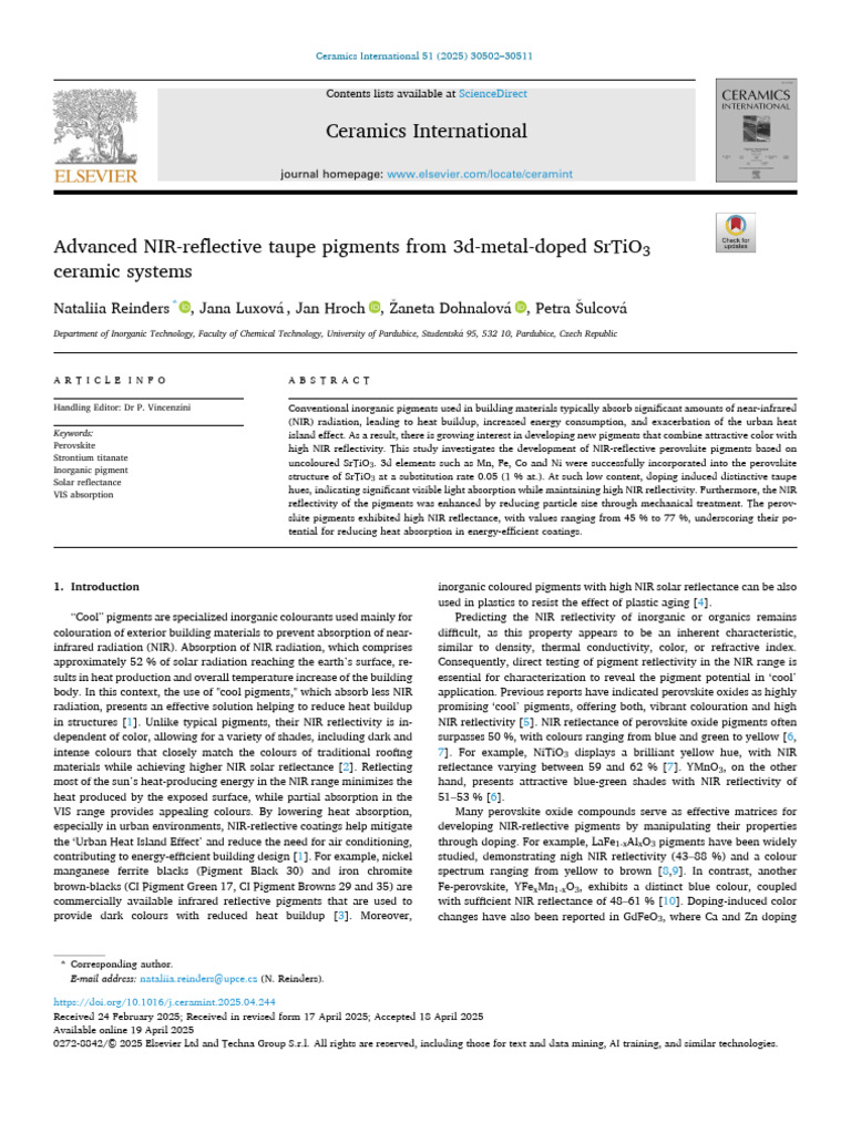 Advanced NIR Reflective Taupe Pigments From 3d Metal Dop 2025 Ceramics Inter | PDF | Infrared ...