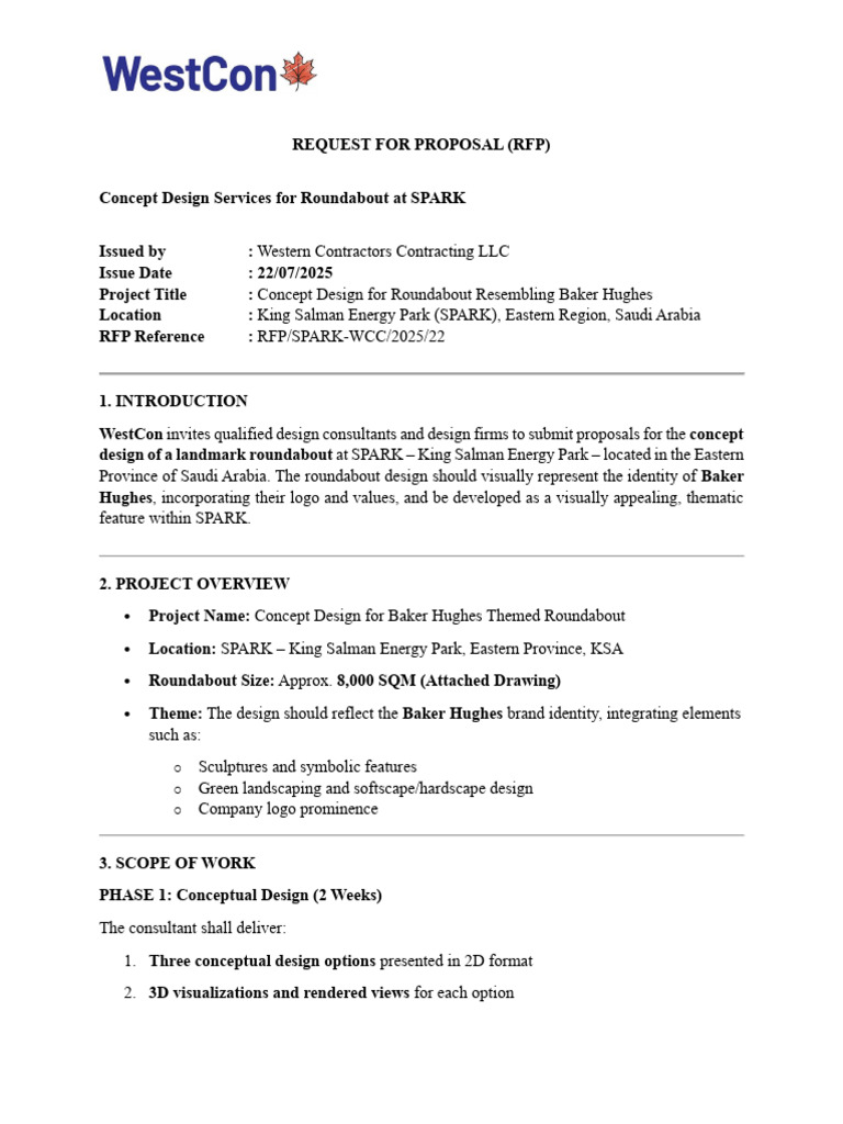 RFP for Baker Hughes Roundabout Design | PDF