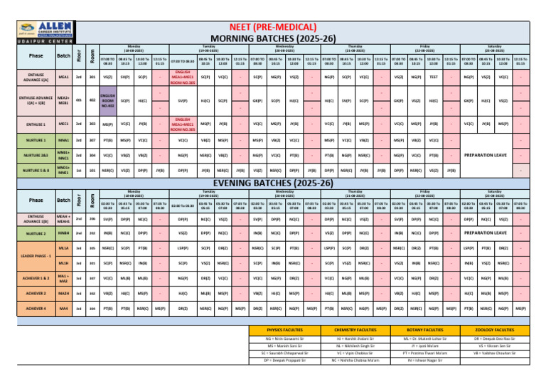 Updated Medical Batch Time Table 18 August To 23 August 2025-26 ...