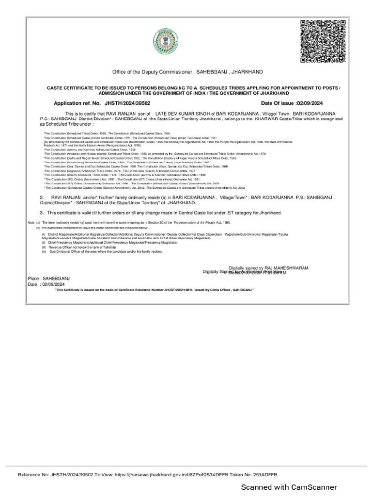 Caste Certificate | PDF
