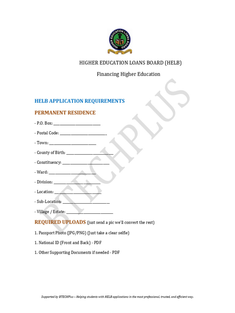 HELB Application Requirements Guide | PDF