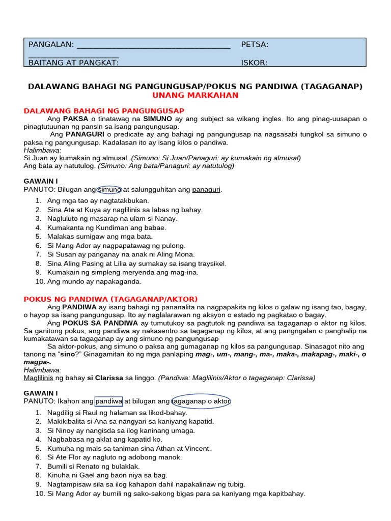 Filipino Activity | PDF