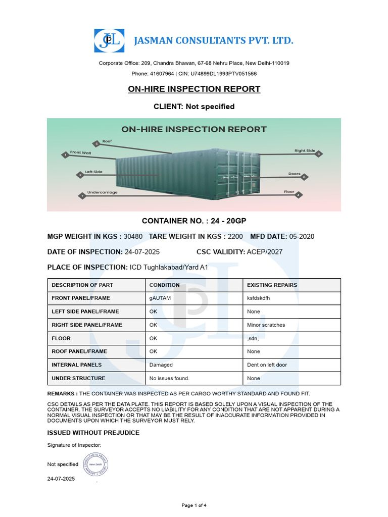 Container Inspection Report 2025 | PDF