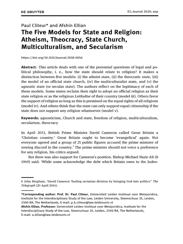 The Five Models For State and Religion A | PDF | Atheism | Agnosticism