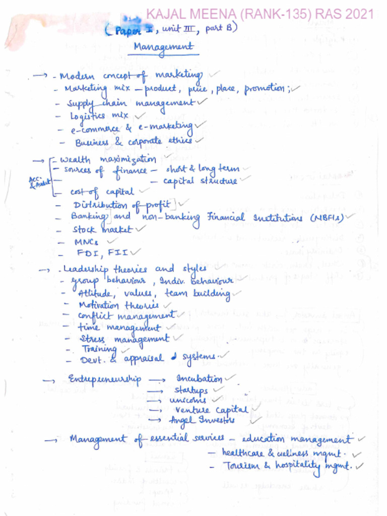Management Notes - Kajal Meena (RAS Rank 135) | PDF
