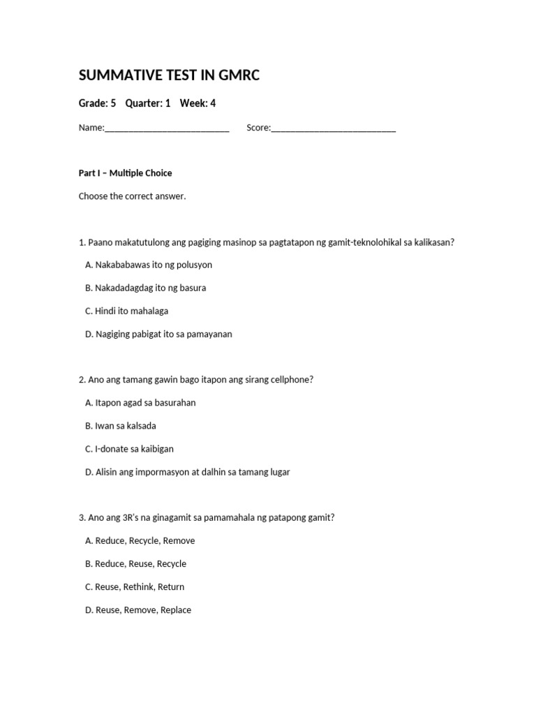 Summ - Test GMRC 5 q1 w4 | PDF