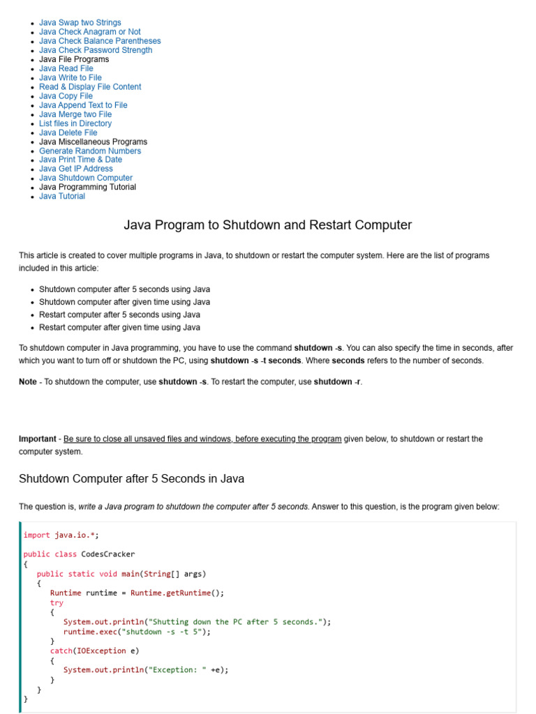 5-Java Program to Shutdown and Restart Computer | PDF | Computer File | Java (Programming Language)