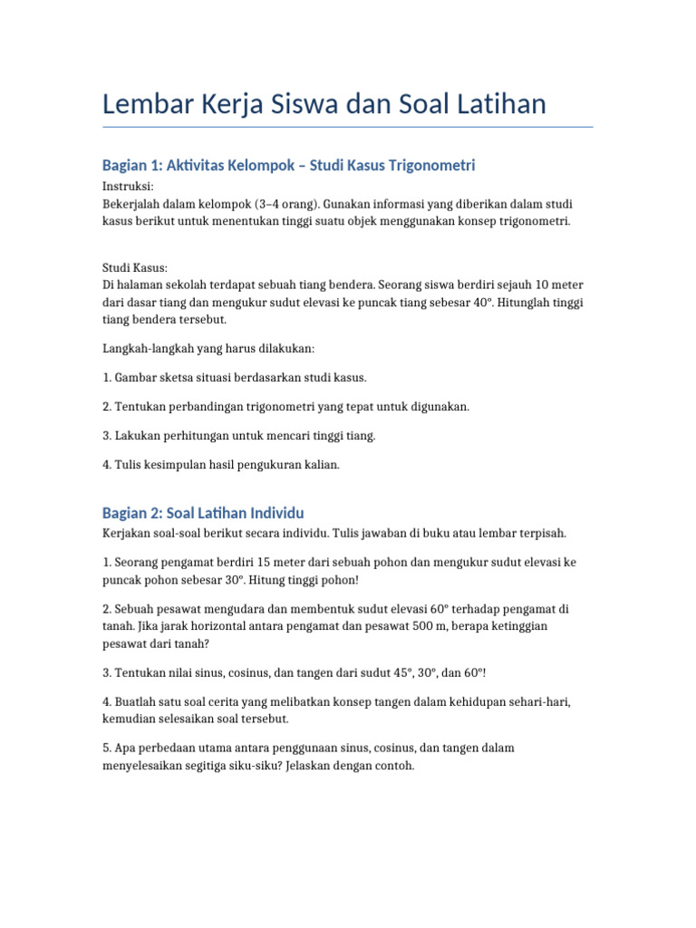 Lembar Kerja Siswa Dan Soal Trig SMK | PDF