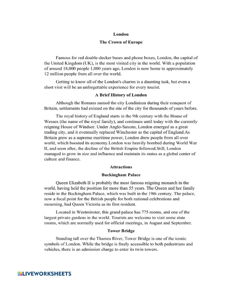 London - Reading Comprehension Worksheet | PDF