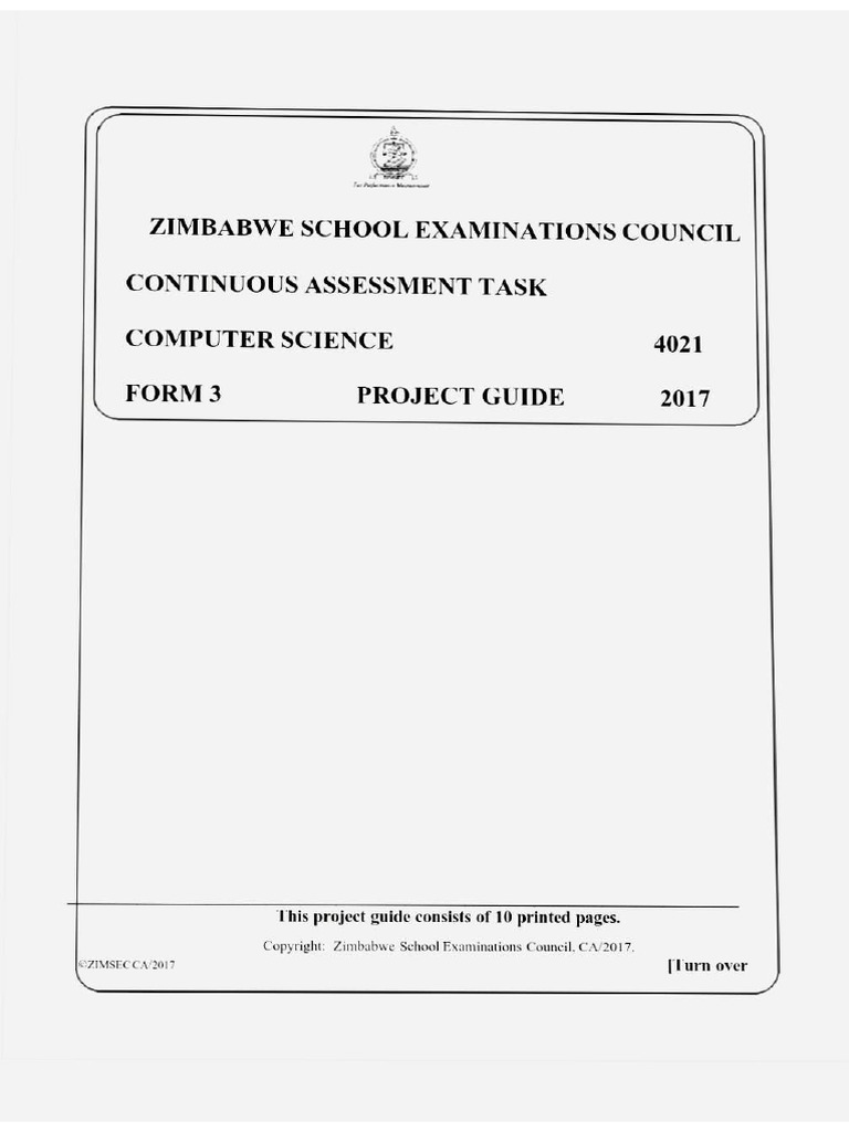 Zimsec Computer Science .O Level Project Layout | PDF