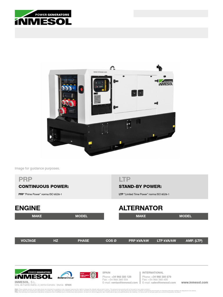 Inmesol IIR-044 Generator Specifications | PDF | Engines | Electricity