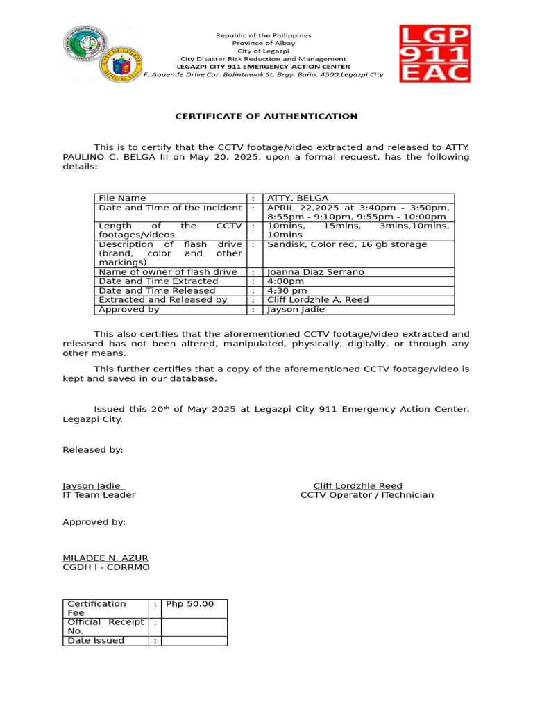 Certficate of Authentication | PDF