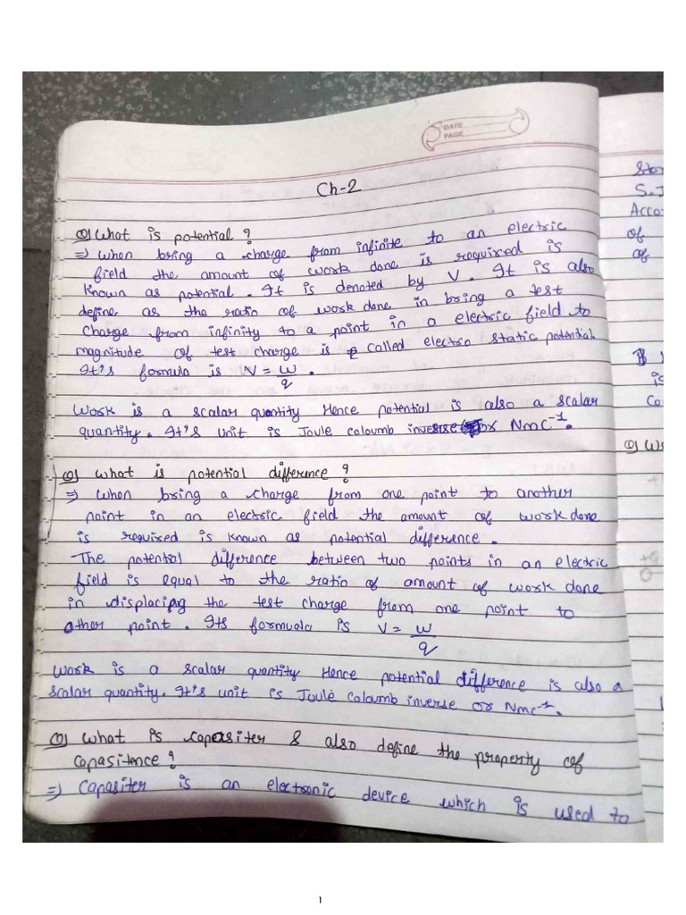 Physics Ch2 (Class 12) | PDF