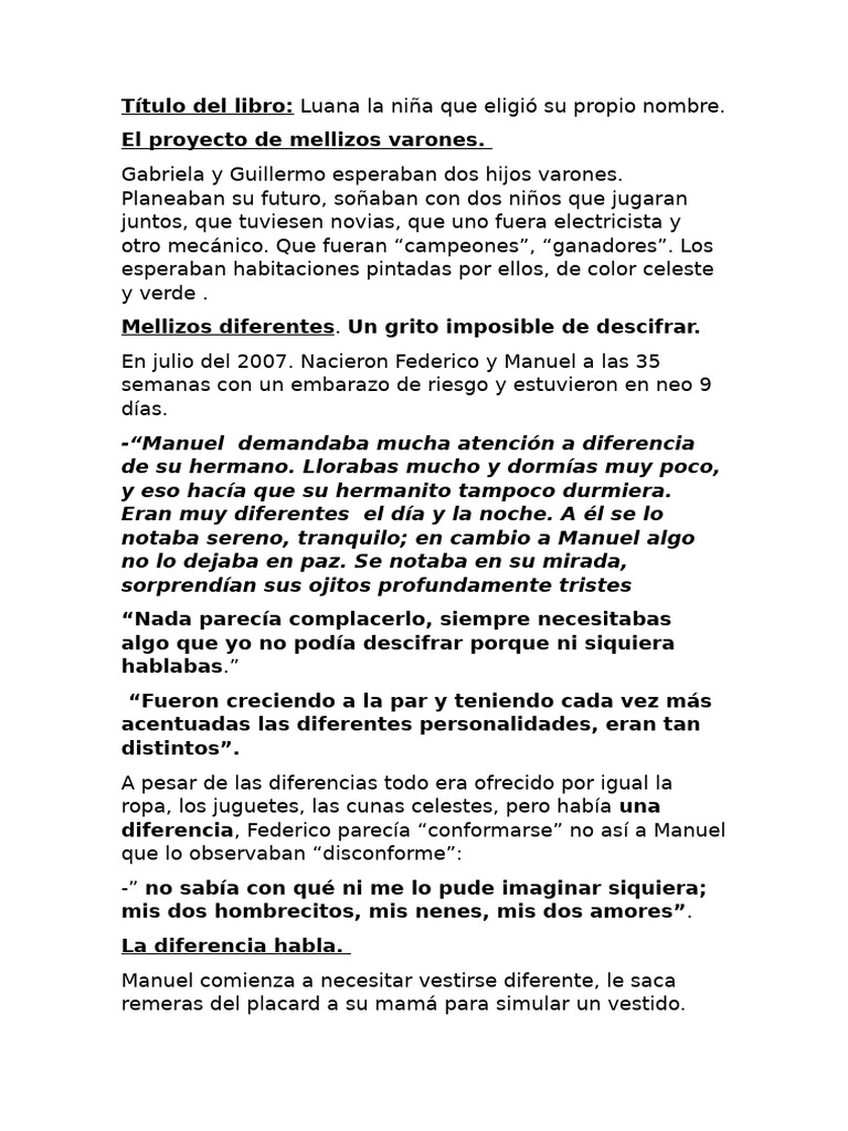 Punteo Del Libro Luana | PDF | Transexual | Transgénero