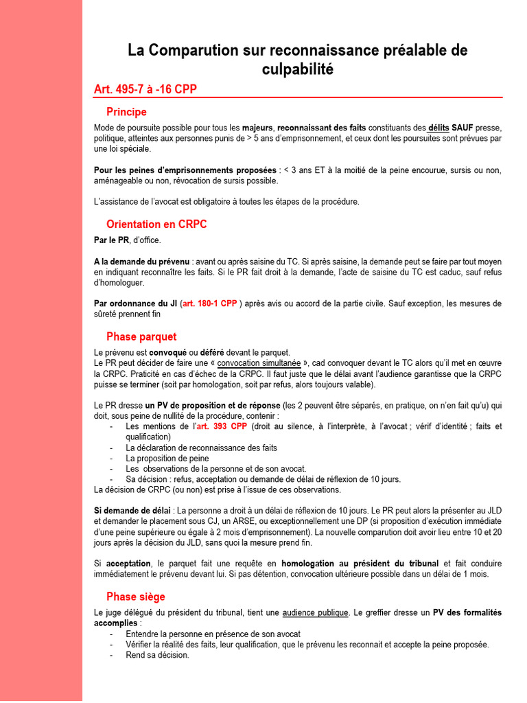 Comparution sur reconnaissance préalable | PDF | Justice | Crime et ...