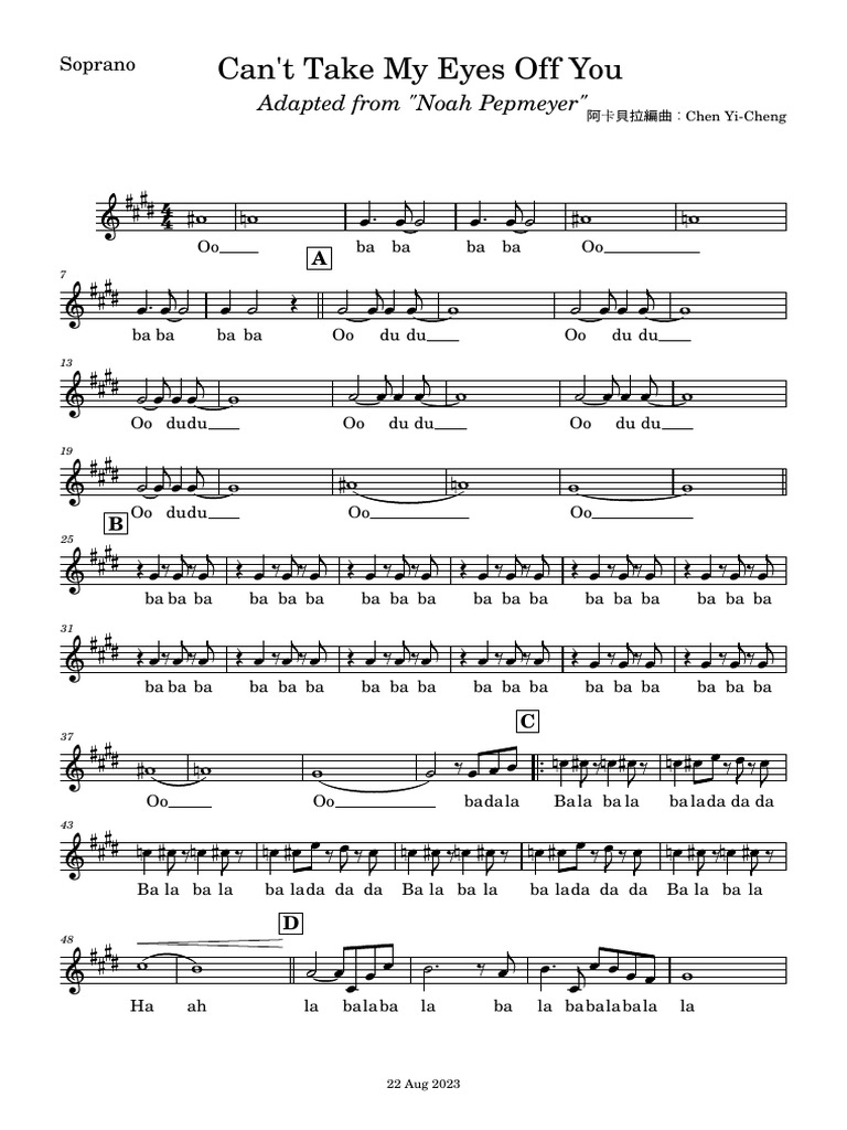 Acapella Arrangement of "Can't Take My Eyes Off You" | PDF