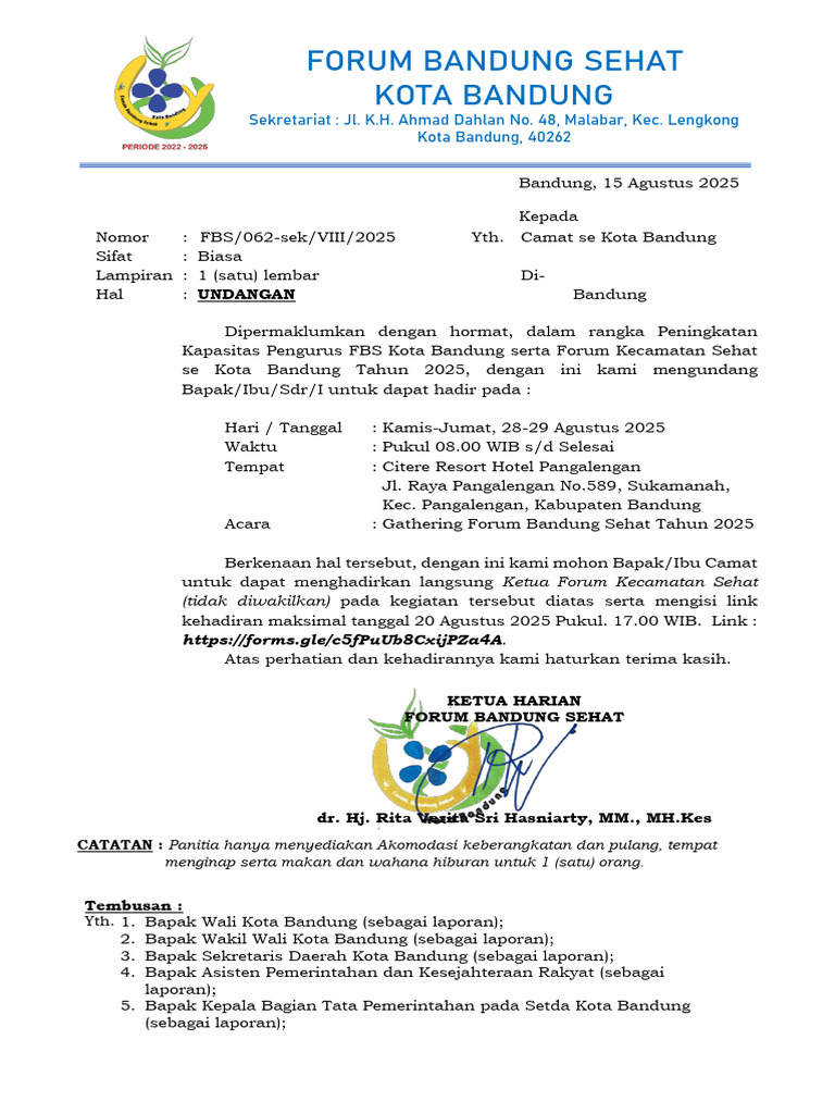 Undangan Gathering Forum Bandung Sehat | PDF