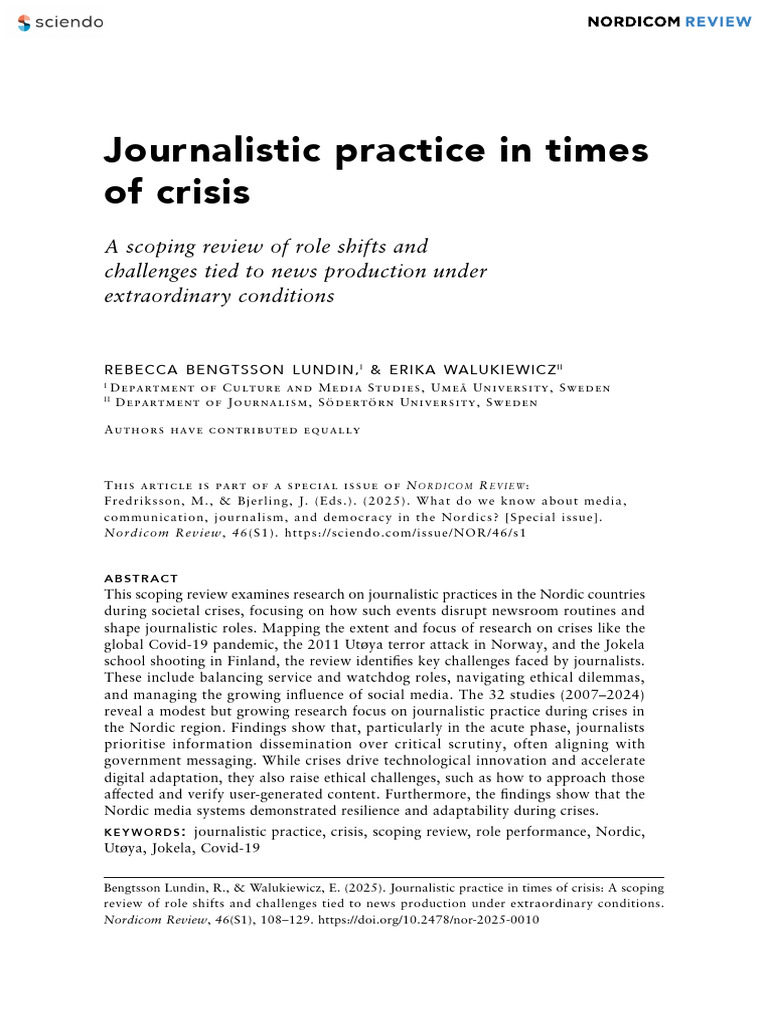 Journalistic Practice in Times of Crisis 2025 | PDF | Journalism ...