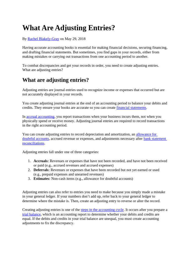 Understanding Adjusting Entries in Accounting | PDF | Debits And ...