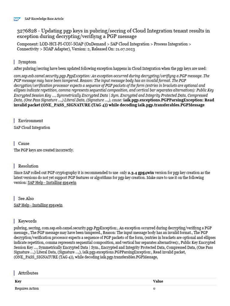 Pgp Encryption Related Sap Note Pdf Encryption Public Key