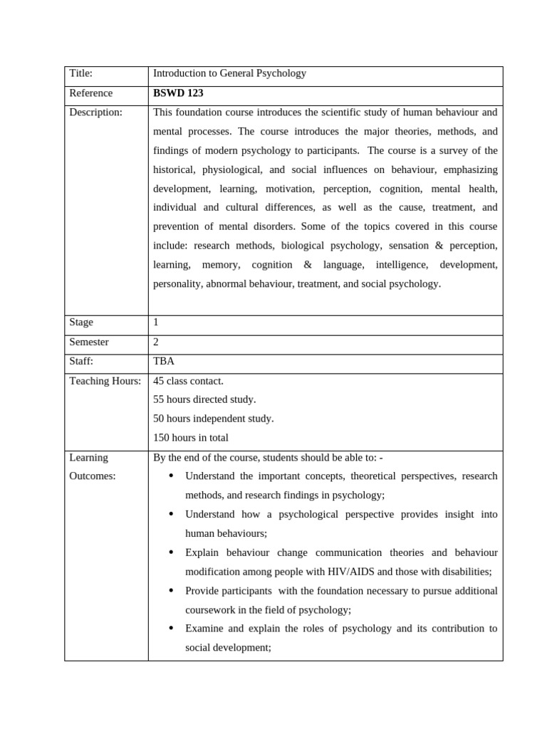 Introduction to General Psychology Course | PDF | Psychology ...