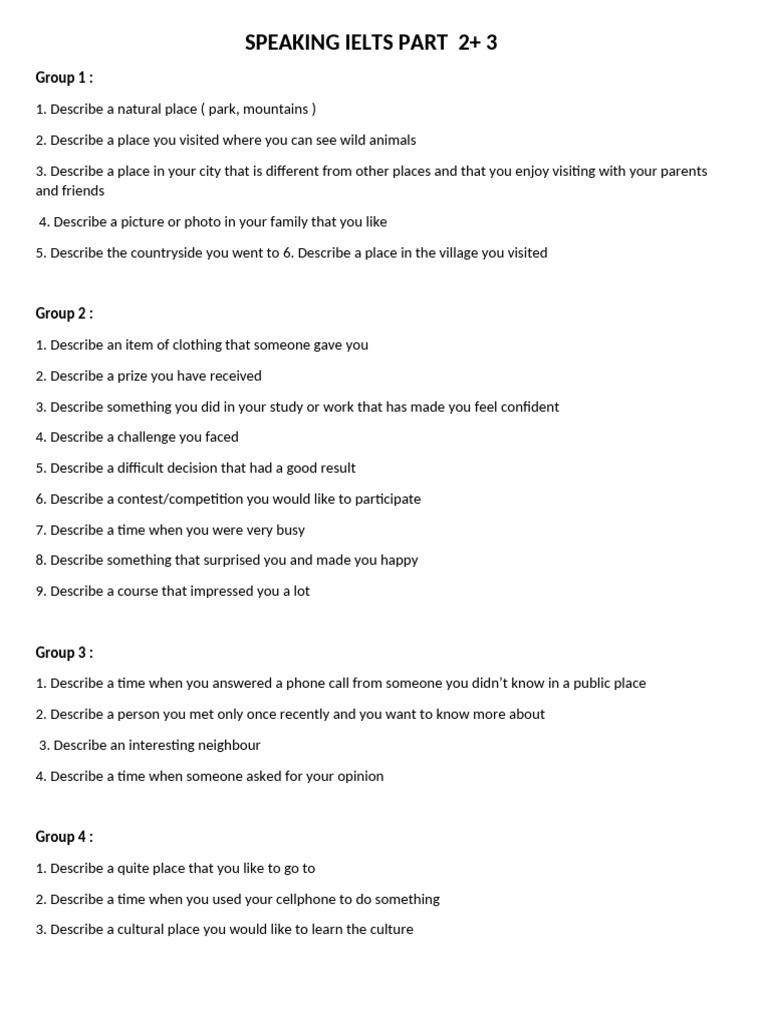 IELTS Speaking Topics Part 2 & 3 | PDF