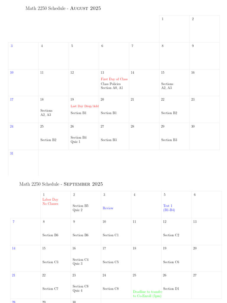 Fall 2025 Math 2250 Calendar | PDF | Chess | Chess Theory