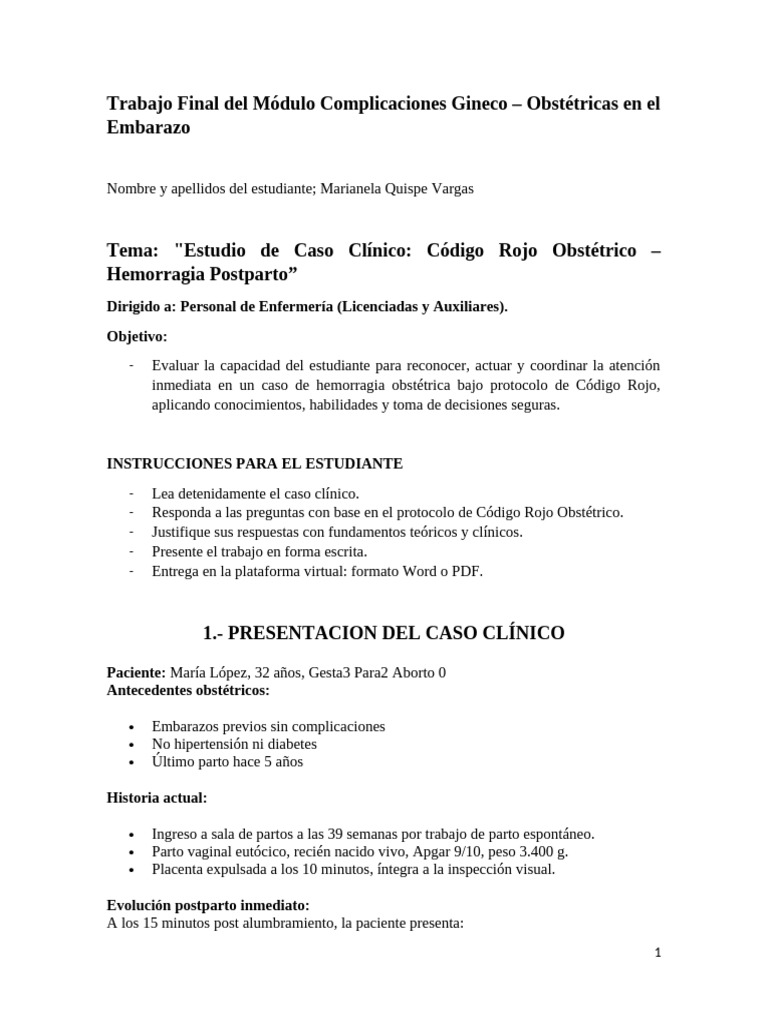 Hemorragia Postparto: Protocolo Código Rojo | PDF | Medicina CLINICA ...