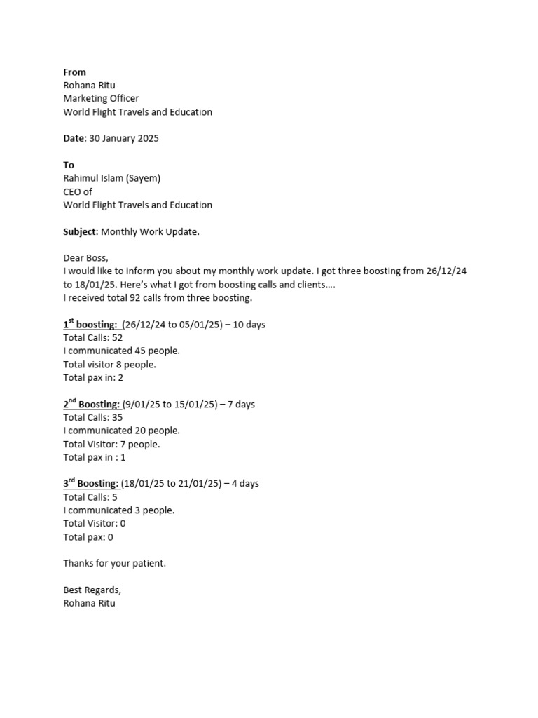 Monthly Work Update: January 2025 | PDF
