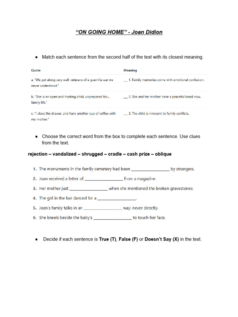 On Going Home - TP | PDF