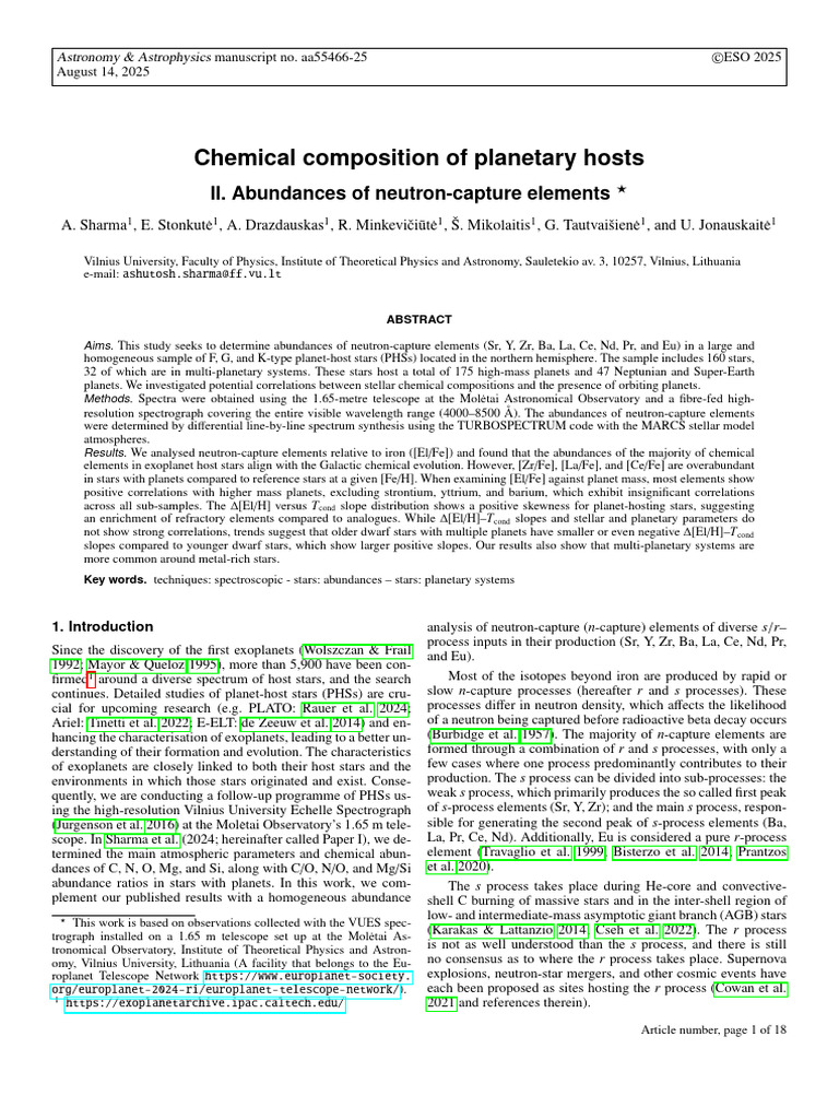 Neutron-Capture Elements in Planet Hosts | PDF | Stars | Planets
