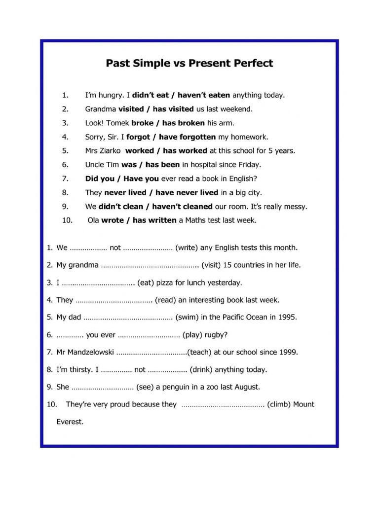 Worksheet Past Vs Present Perfect | PDF