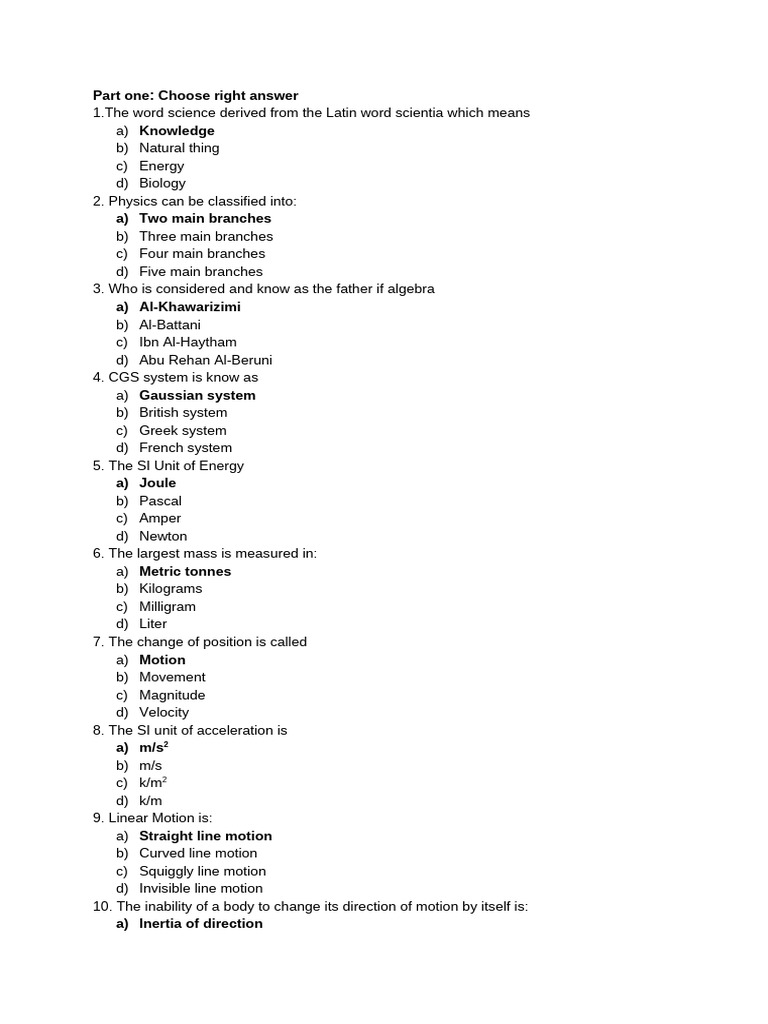 Science and Physics Quiz Questions | PDF