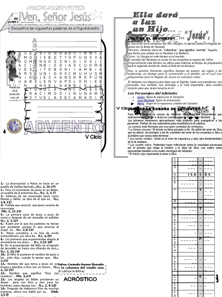 Adviento-Ficha para V Ciclo | PDF | Adviento | Comportamiento religioso y experiencia