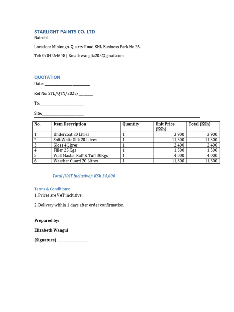 Starlight Paints Quotation Document | PDF