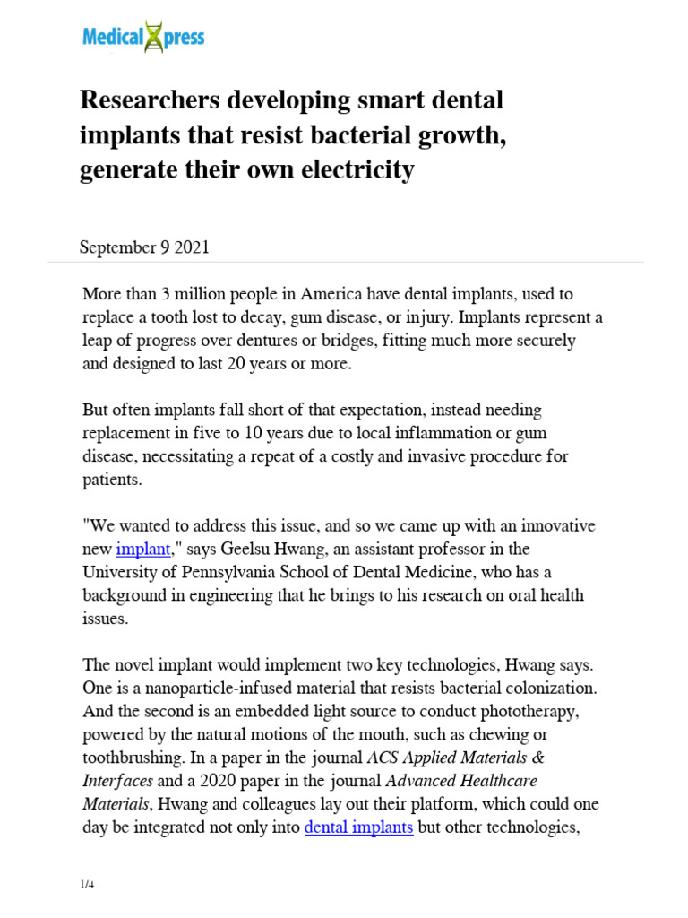 2021 09 Smart Dental Implants Resist Bacterial | PDF | Dental Implant ...