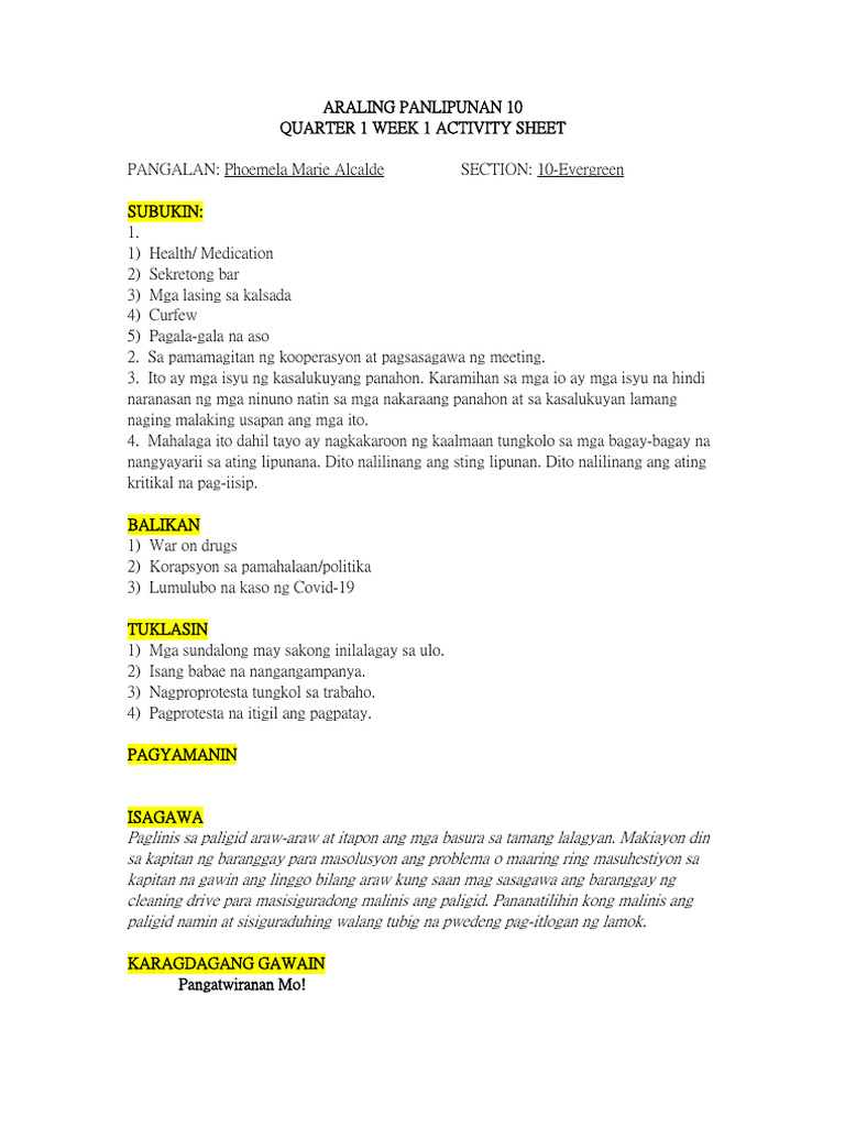 Ap 10 Q1-W1 Answer | PDF