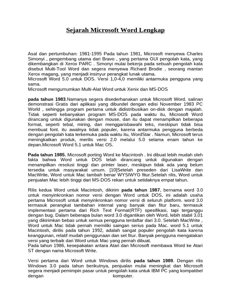 Sejarah Microsoft Word dari 1981-2010 | PDF