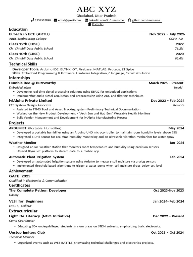 Jake S Resume Anonymous 6 | PDF | Arduino | Embedded System