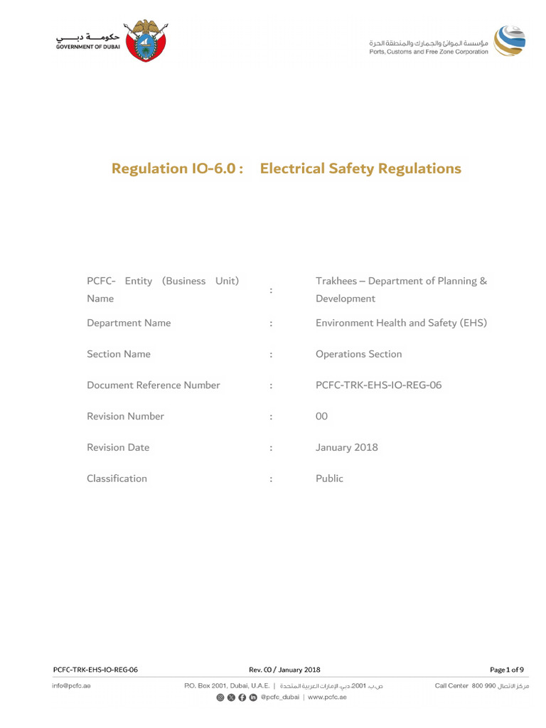 PCFC TRK EHS IO REG 06.0 Electrical Safety Regulations | PDF