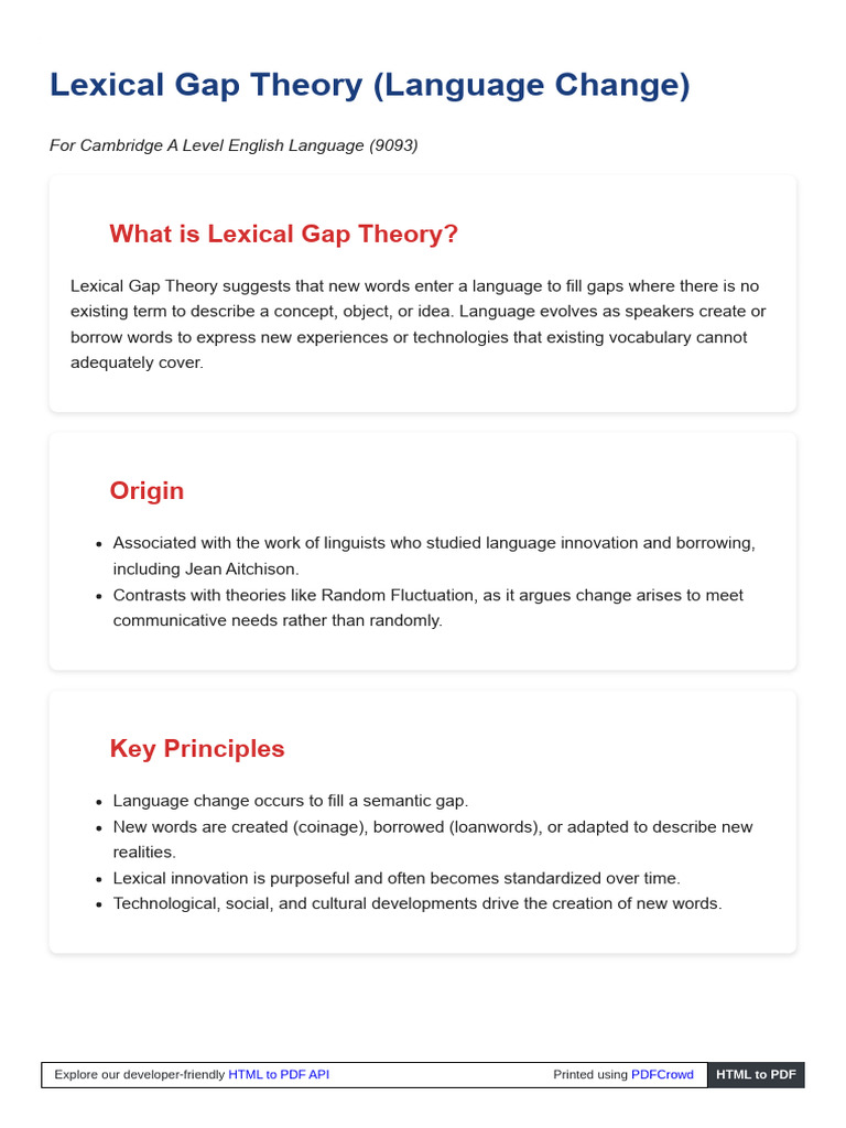 Lexical Gap Theory A Level English | PDF