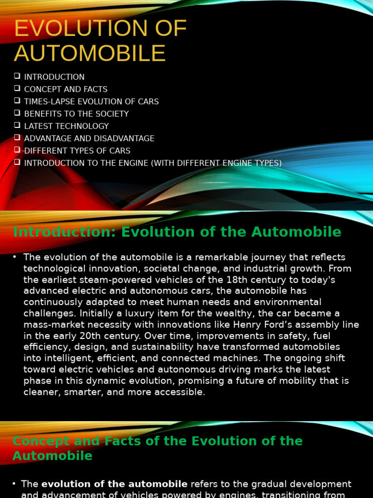 Evolution of the Automobile Explained | PDF | Car | Diesel Engine