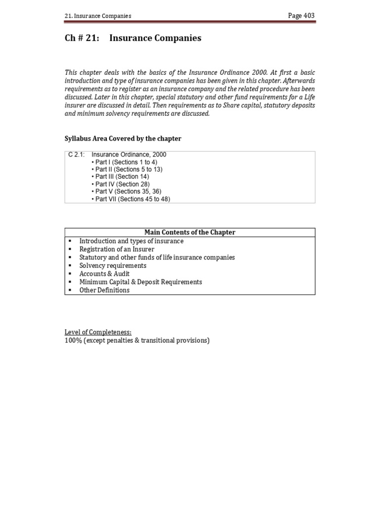 Overview of Insurance Companies Regulations | PDF | Insurance | Life ...
